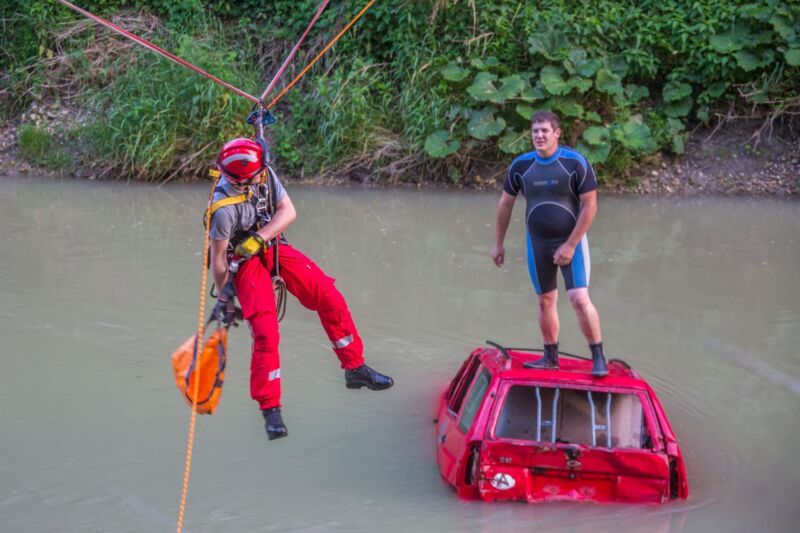 Personenrettung aus reißendem Hochwasserfluss trainiert